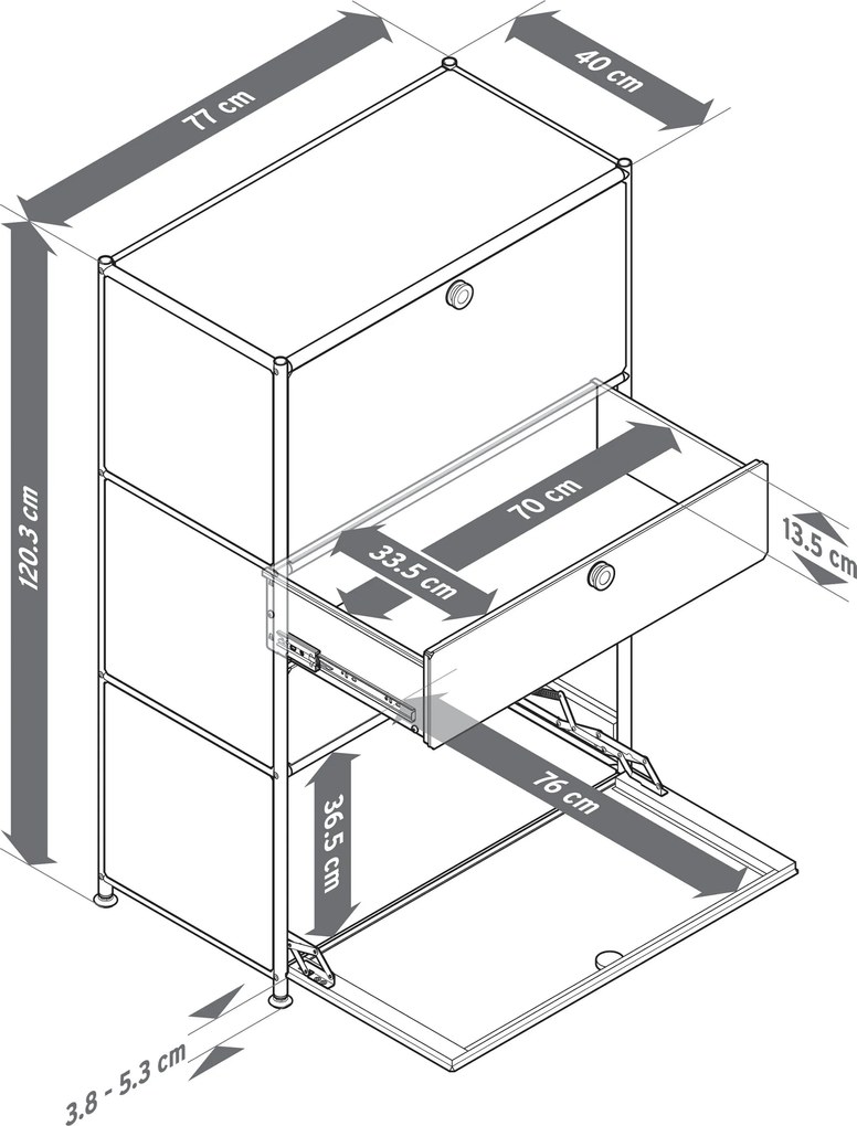 Tchibo - Kovová komoda »Cn3« se 2 výklopnými dvířky a 2 zásuvkami - barva: bílá