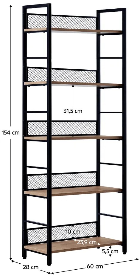 Kondela Regál, černá/dub, KELER TYP 2