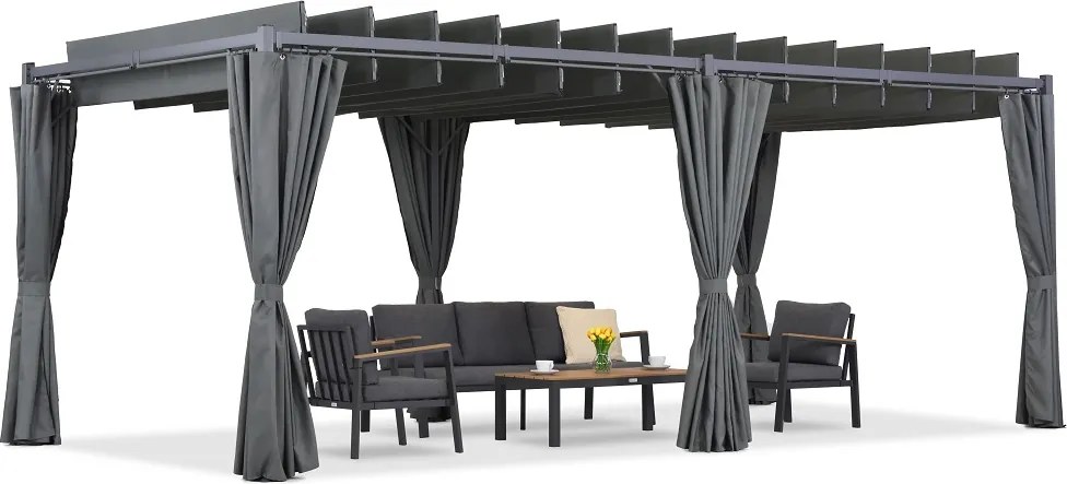 Antracitová pergola Malaga 3x6 m se závěsy Garden Point
