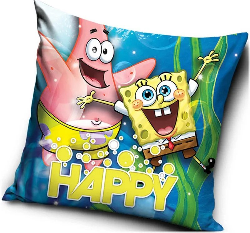 Polštář Spongebob a Patrik - motiv HAPPY - 40 x 40 cm