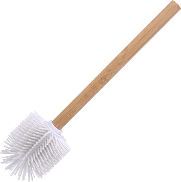 Erga Bambo, náhradní WC kartáč se silikonovou hlavou a bambusovou rukojetí, 34 cm, bílý / bambus, ERG-YKA-V.WCZ-BAMBO-WHT-SILKA