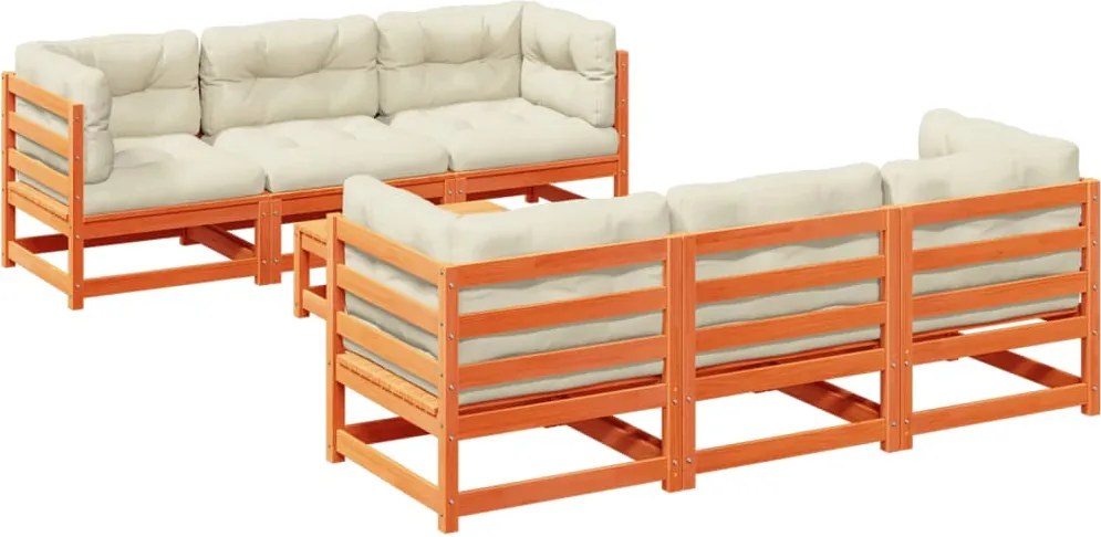 7dílná zahradní sedací souprava podušky voskově hnědá borovice 3299302