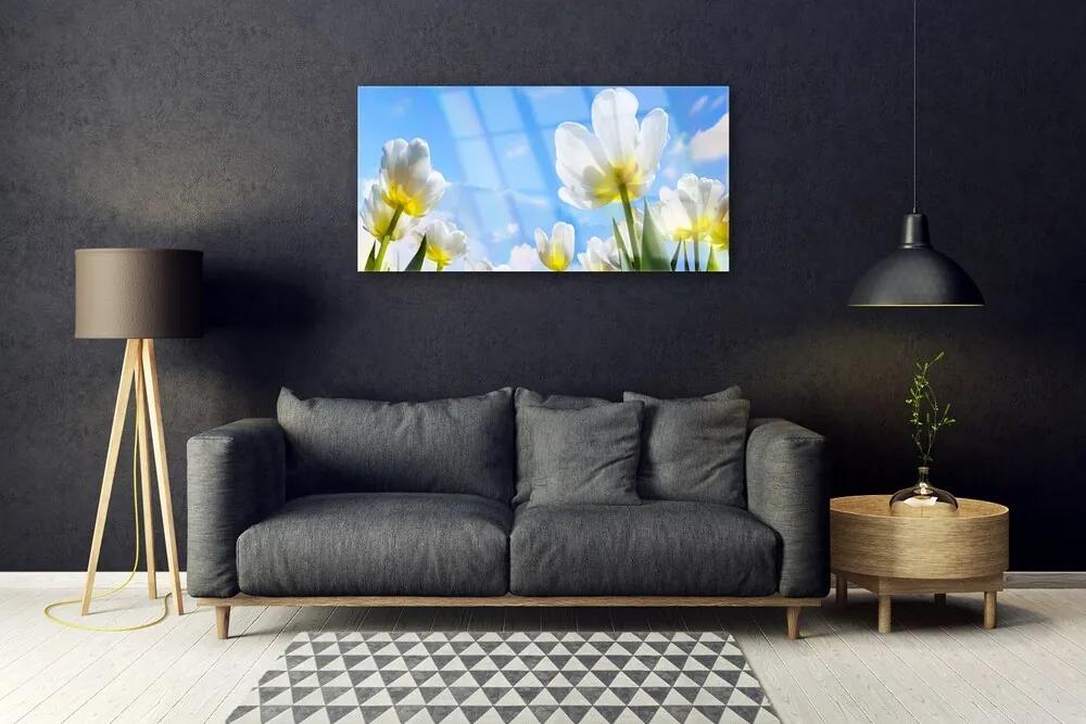 Obraz na skle Rostliny Květiny Tulipány 140x70 cm