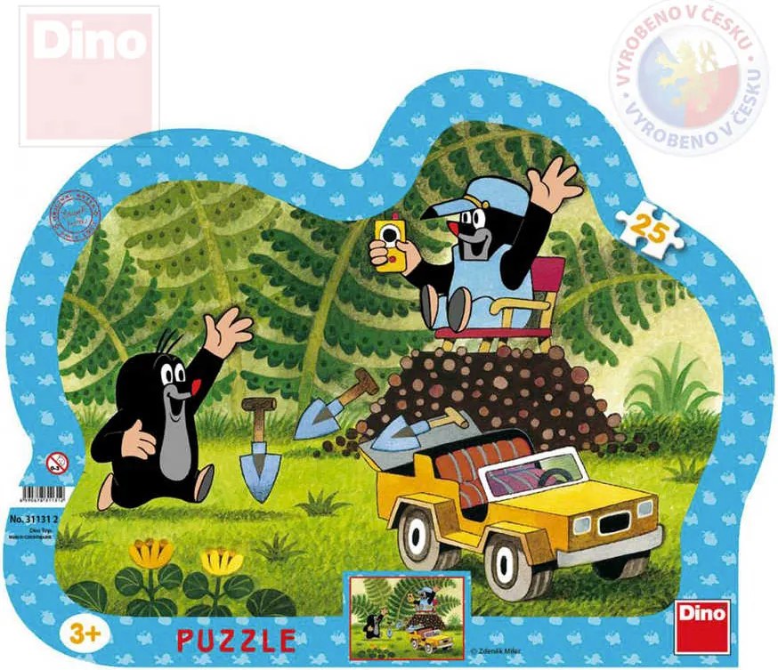 DINO Puzzle obrysové Krtek (Krteček) se žlutým autem 31x23cm skládačka 25 dílků dn311312