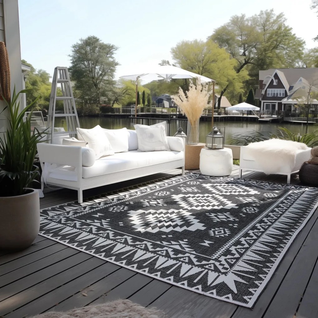 ELLE Decoration, Kusový koberec Gemini 106019 Black z kolekce Elle – na ven i na doma, 160x230, černobílá, chodba / předsíň