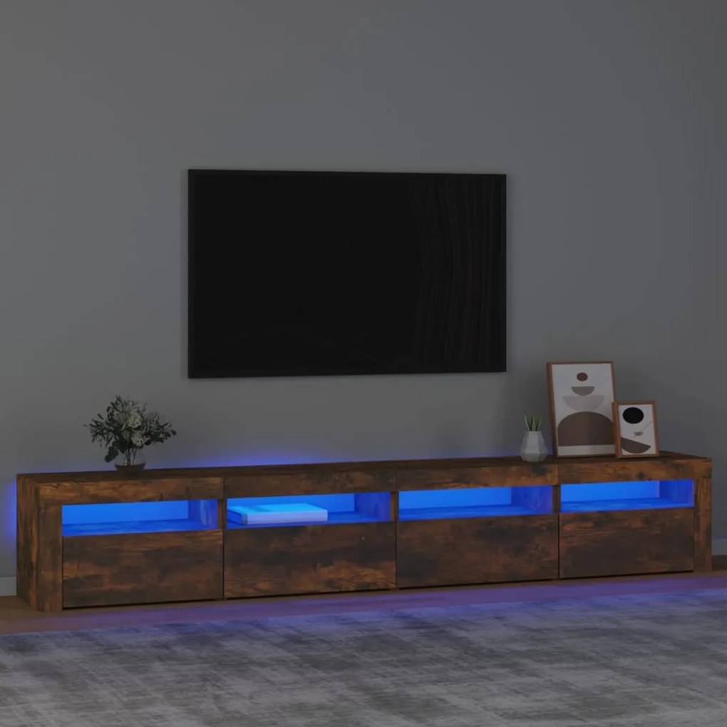 TV skříňka s LED osvětlením kouřový dub 240x35x40 cm