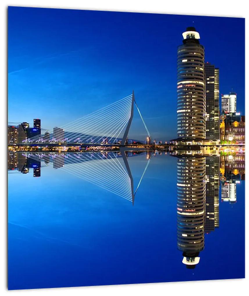 Obraz - noční Rotterdam (30x30 cm)