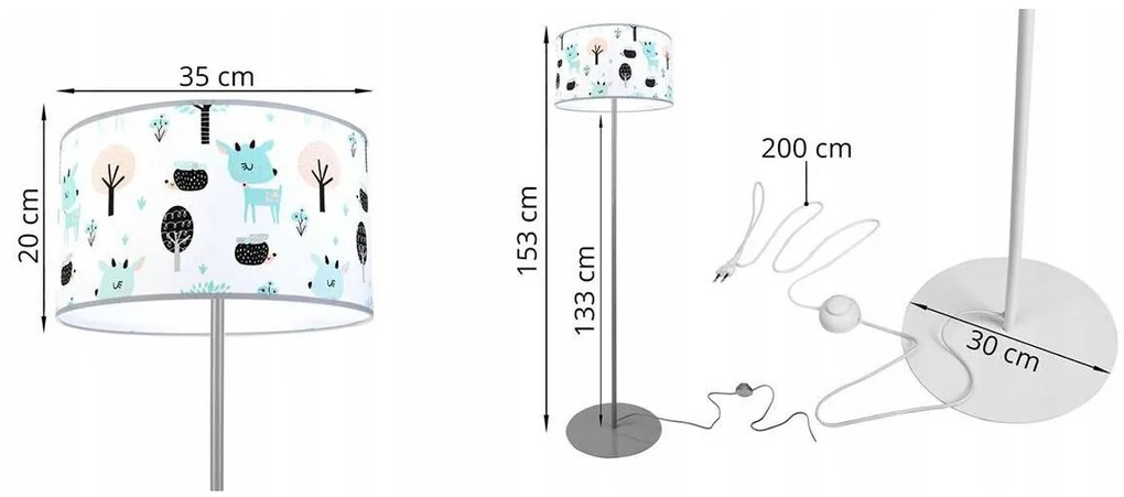 Dětská stojací lampa Bambi, 1x textilní stínítko se vzorem, (výběr ze 2 barev konstrukce), o