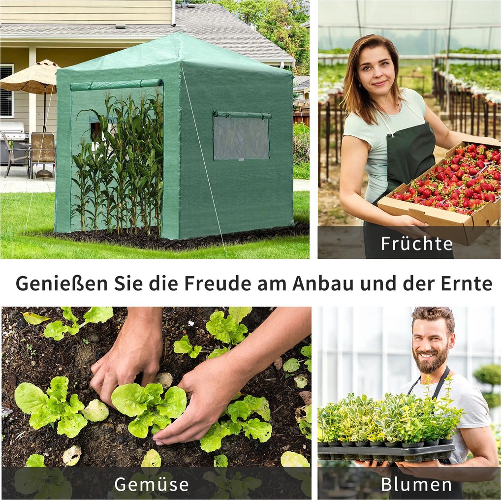 Gewächshaus Treibhaus Tomatenhaus Frühbeet mit Tür und Fenster zum Aufrollen PE Stahl Dunkelgrün 238 x 178 x 240 cm