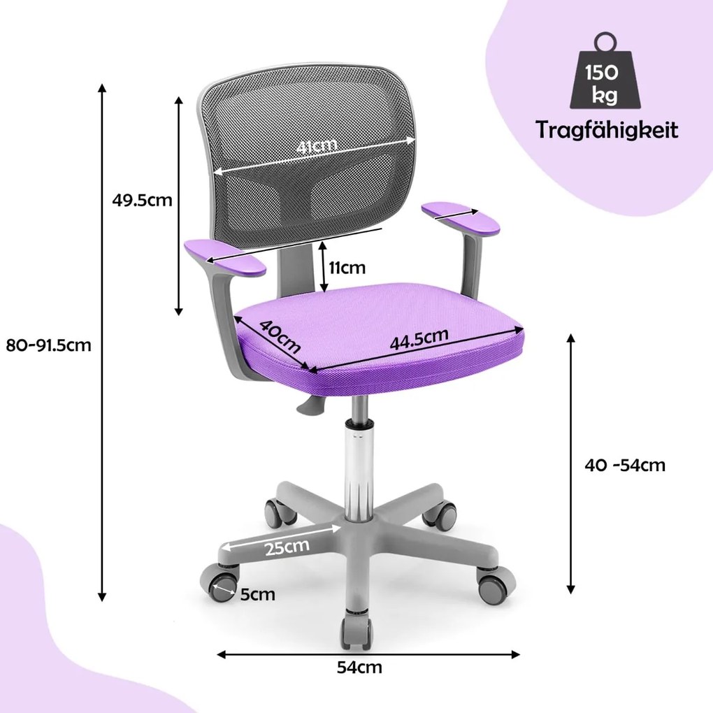 Costway Dětská židle k psacímu stolu otočná o 360° 80-91,5 cm výška nastavitelná