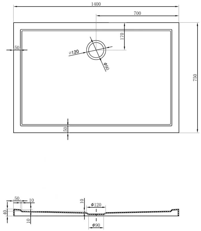 Mexen, Mexen Flow obdélníková sprchová vanička slim 140 x 75 cm, černá matná, 46R707514