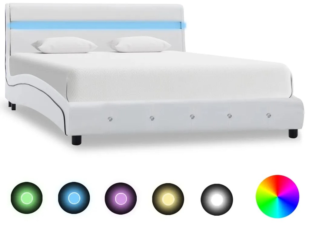 280329 vidaXL Rám postele s LED světlem bílý umělá kůže 140 x 200 cm