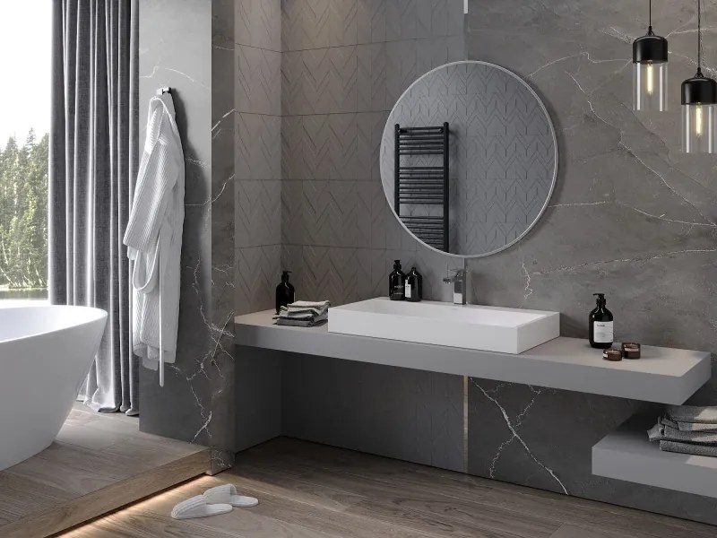 Mexen Loft, kulaté koupelnové zrcadlo 90 cm, barva rámu broušená ocel, 9850-090-090-000-10