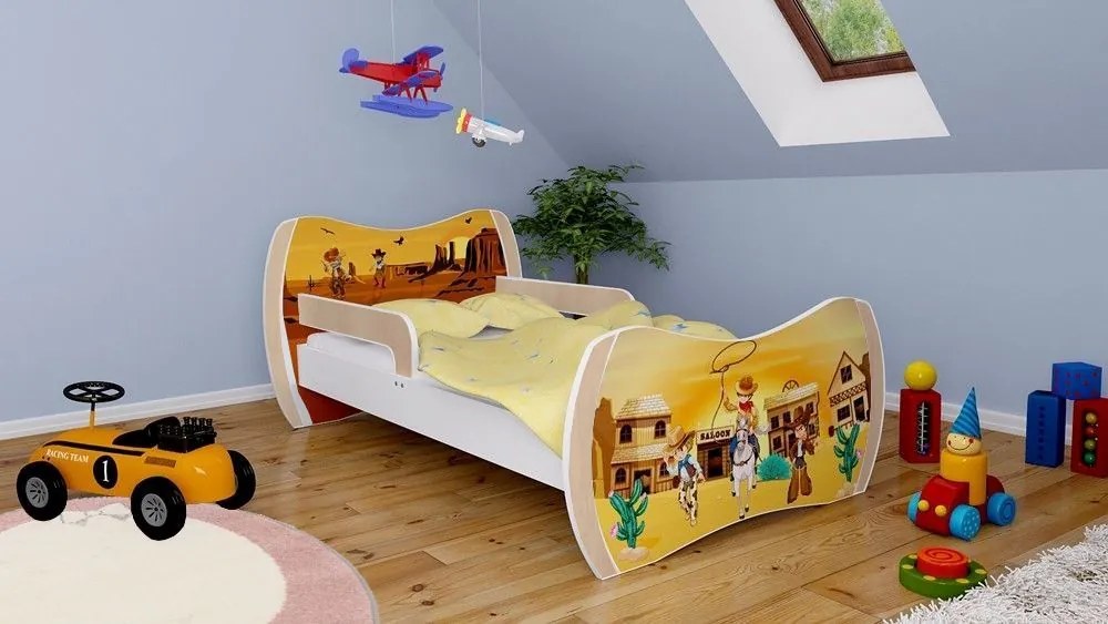 Svět pokojů Dětská postel Sen - KOVBOJ + matrace zdarma Barva: Růžová, Úložný prostor: ANO, Rozměr: 180x90 cm