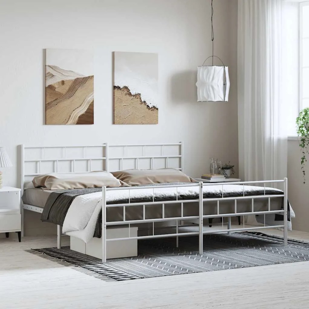 Kovový rám postele bez matrace s čelem bílý 75 x 190 cm