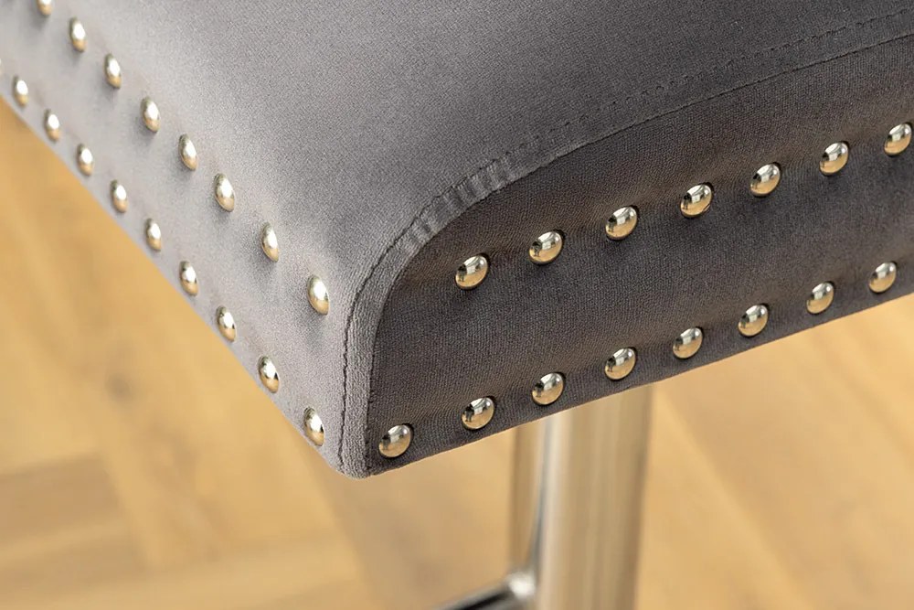 Designová barová židle Queen Lví hlava šedý samet