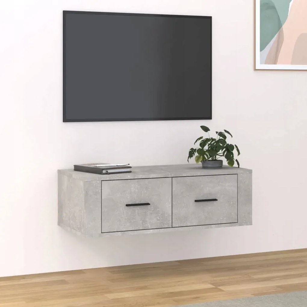 Závěsná Tv Skříňka Lesklá Bílá 80 X 36 X 25 Cm Kompozitní Dřevo Betonová še