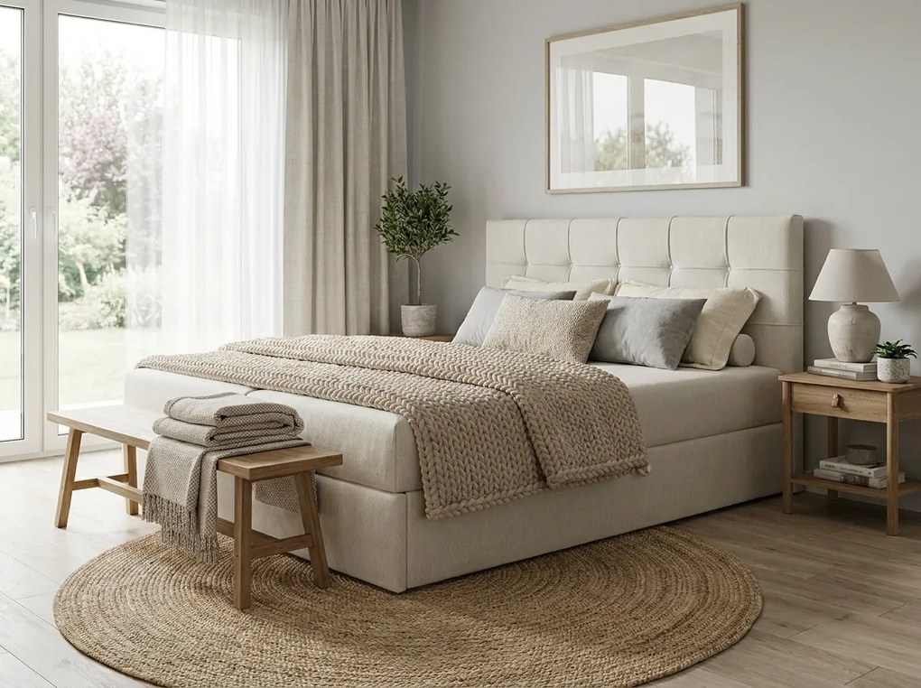 Čalouněná postel boxspring DIRELIS VIBE 140x200 cm krémová Matrace: Matrace Bonell pružinová