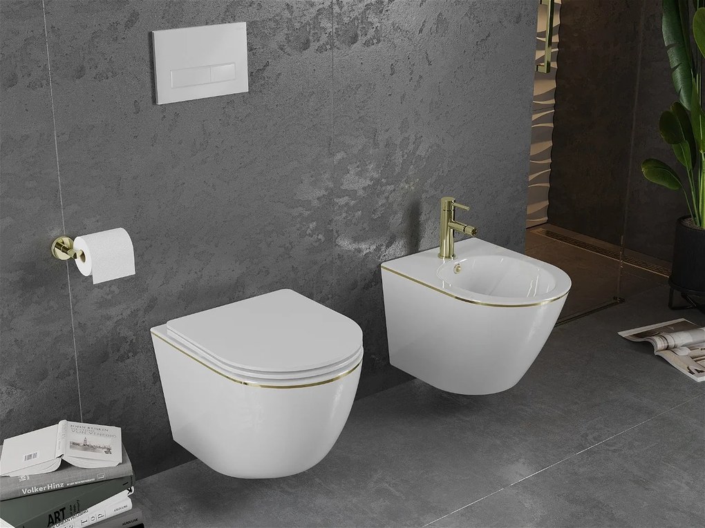 Mexen Lena, závěsný bidet 480x370x325 mm, bílá - zlatý okraj, 35224805