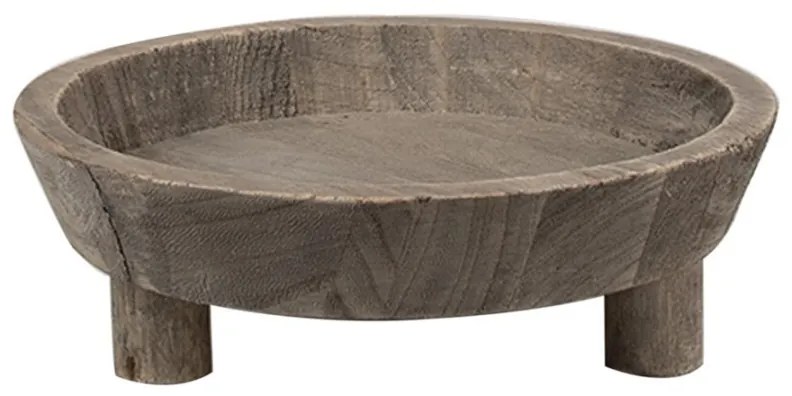 Hnědá antik dřevěná dekorační miska / podnos S - Ø 22*7 cm