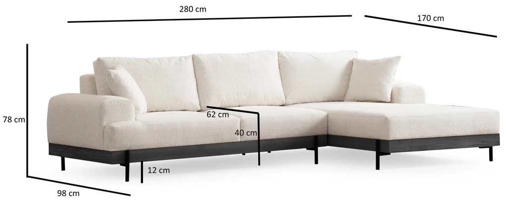 Hanah Home Rohová pohovka ETI bílá pravá 280 cm