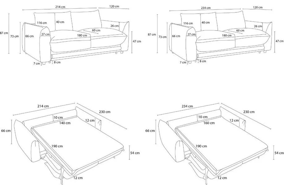Světle šedá rozkládací pohovka 234 cm Ernest – Bobochic Paris