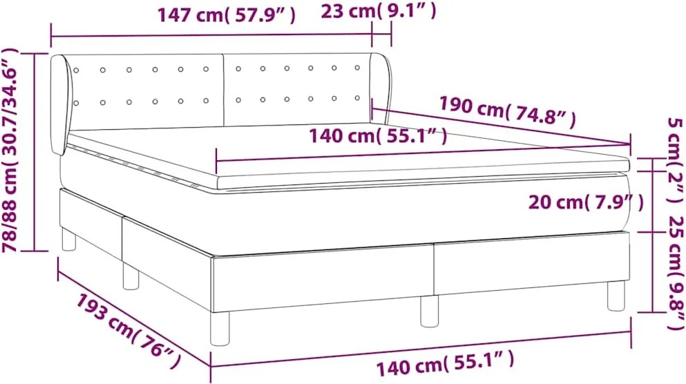 Box spring postel s matrací černá 140 x 190 cm samet 3127729
