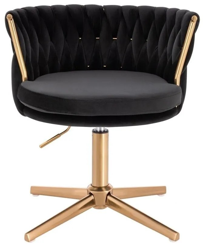 LuxuryForm DESIGN Otočná židle LYON VELUR na zlatém kříži - černá