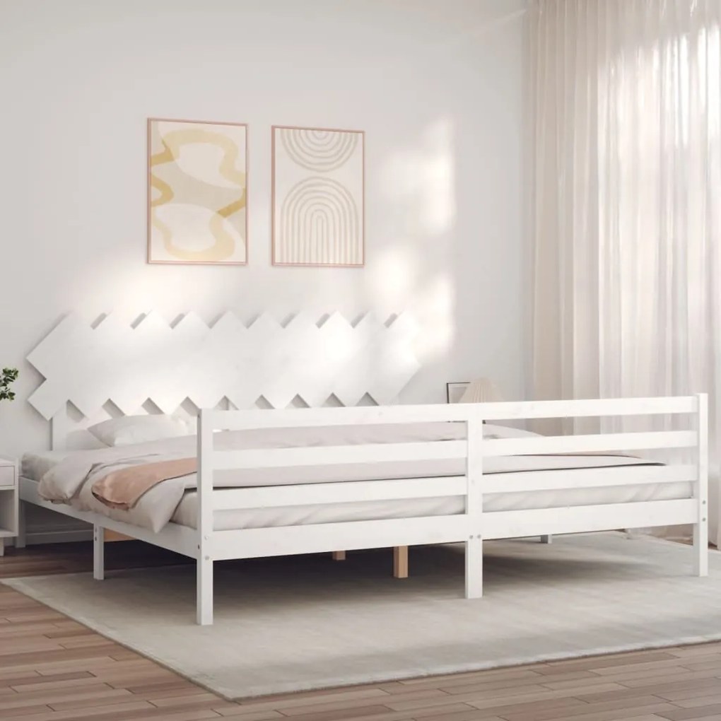Rám postele s čelem bílý 200 x 200 cm masivní dřevo 3195307