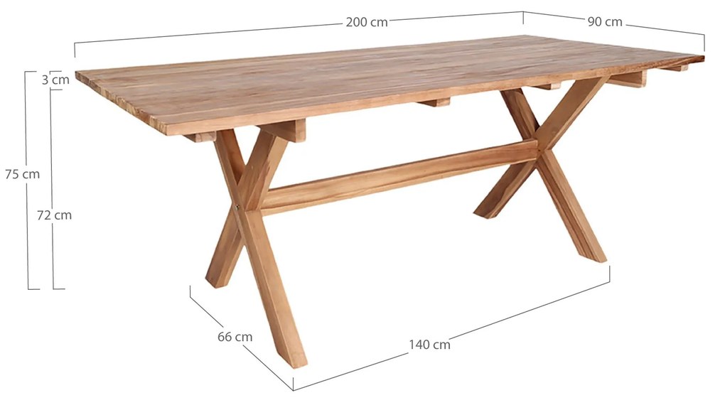 House Nordic Jídelní stůl z recyklovaného teaku, přírodní, 200x90x75 cm
