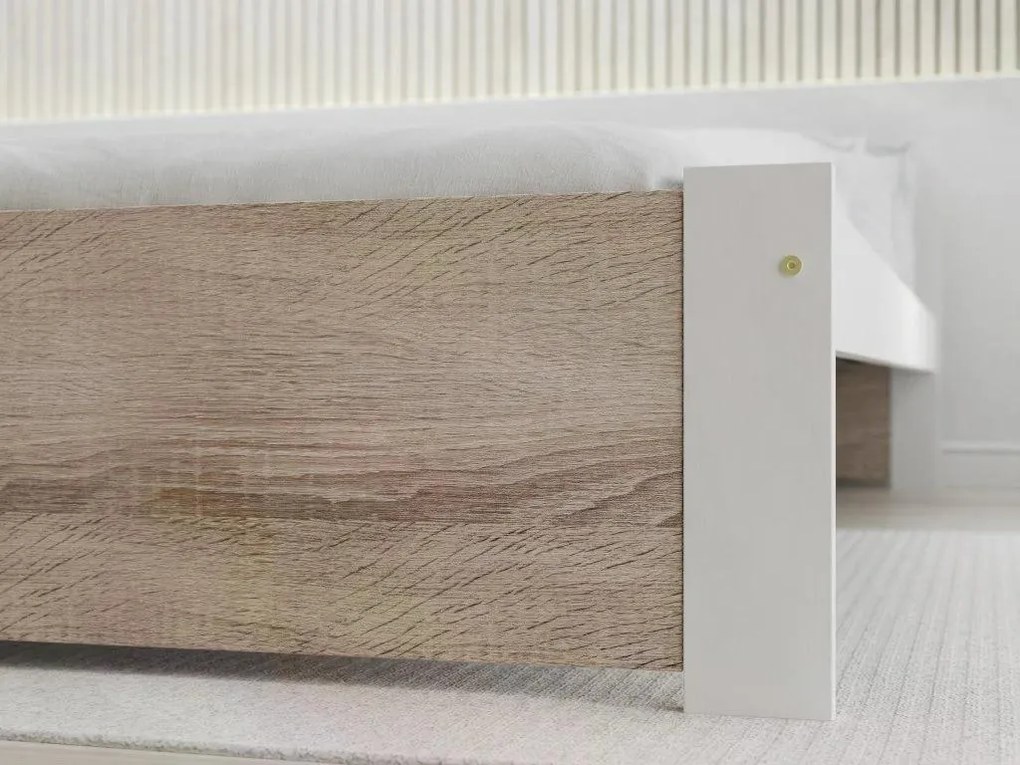 Postel IKAROS 80 x 200 cm, bílá/dub sonoma Matrace: Matrace Deluxe 10 cm, Rošt: Bez roštu