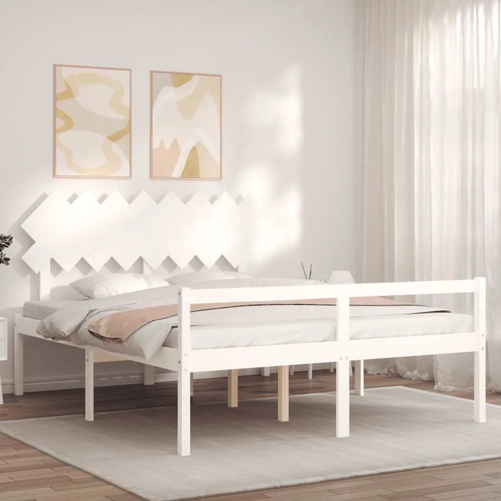 Postel s čelem pro seniory bílý 160x200 cm masivní dřevo 3195557