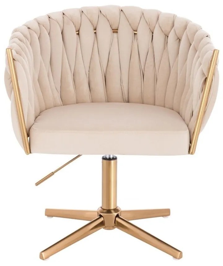 LuxuryForm DESIGN Otočná židle NORDEN VELUR na zlatém kříži - krémová