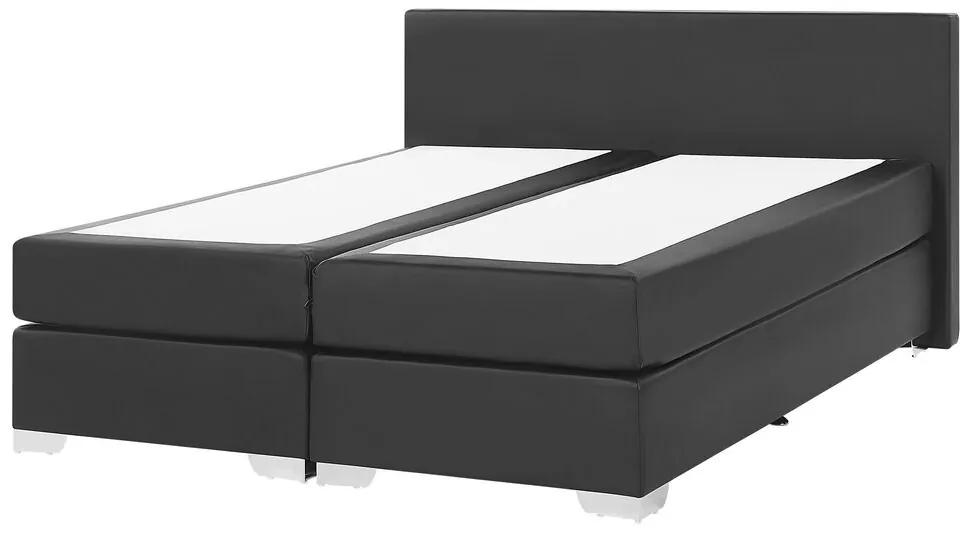 Černá kožená kontinentální postel 160x200 PRESIDENT Beliani