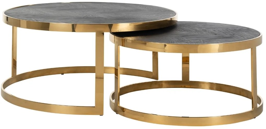 OnaDnes -20% Černo zlatý dubový set dvou konferenčních stolků Richmond Blackbone 74/91,5 cm