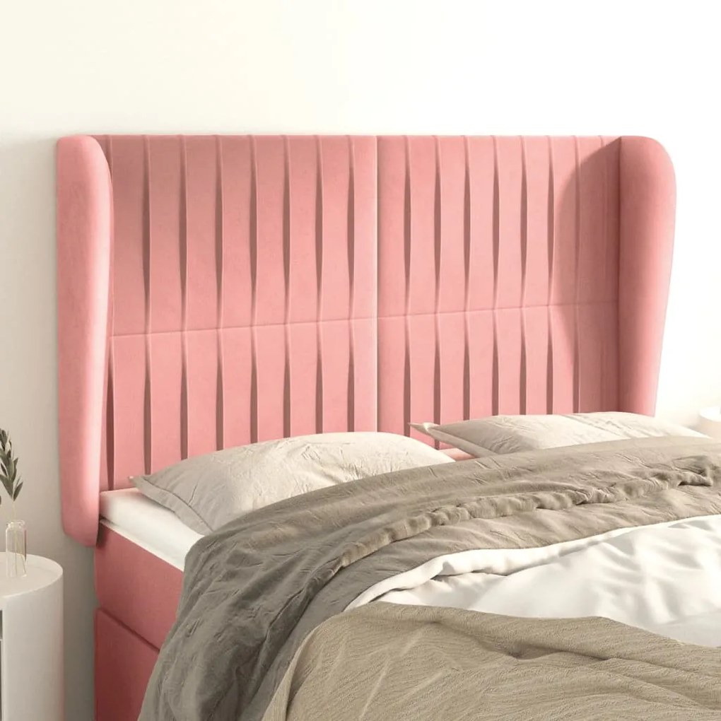 Čelo postele typu ušák růžové 147x23x118/128 cm samet 3118247