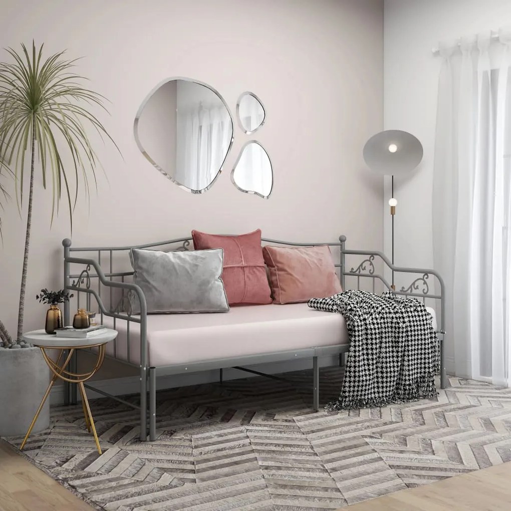 Rám vysouvací postele/pohovky šedý kovový 90 x 200 cm 324766