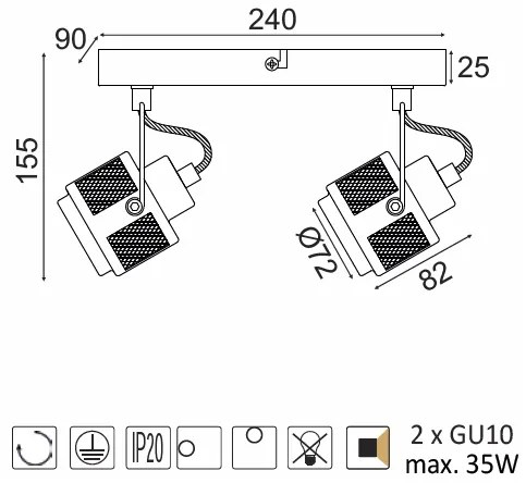 ACA DECOR Přisazené bodové svítidlo KRYPTON max. 2x 35W/GU10/230V/IP20, šedé