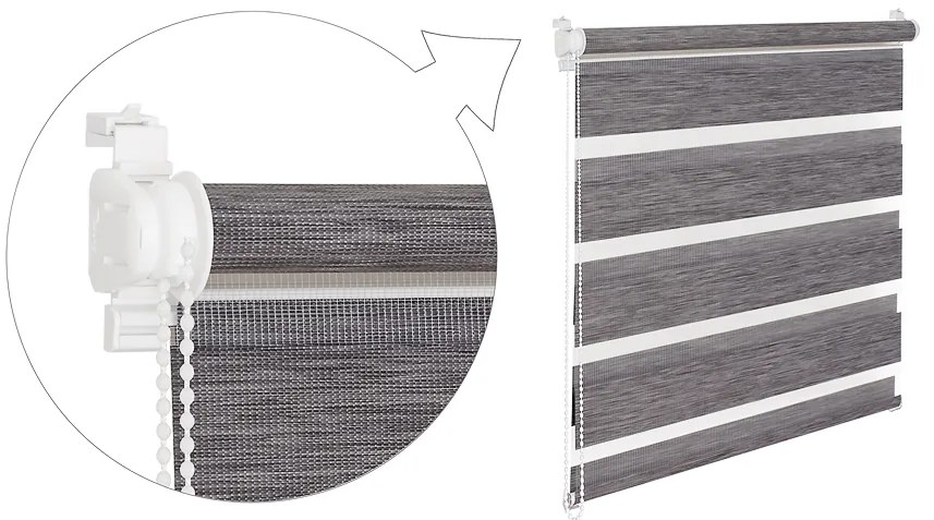 ZEBRA-SHOP Roleta DEN A NOC / MINI / PREMIUM / GRAFIT MELÍR / BH 70 Barva mechanizmu: hnědá, Výška: 150, Šířka: 125