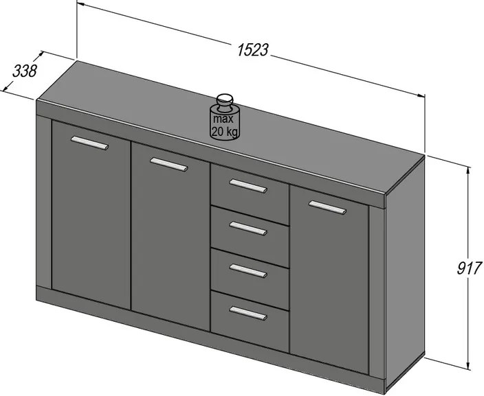 Komoda Baccio 153 cm, beton/bílá
