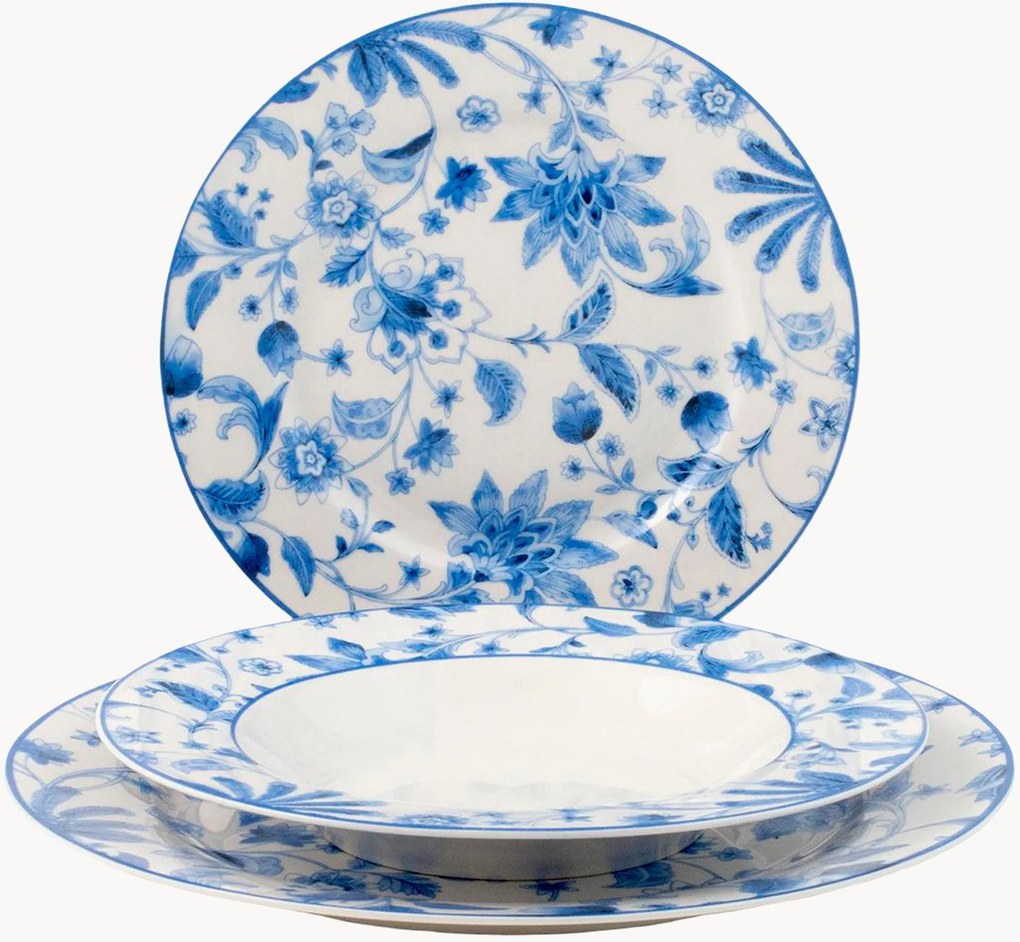 Sada nádobí z kostního porcelánu New Bone China Blue Arbor, pro 6 osob, 18 dílů