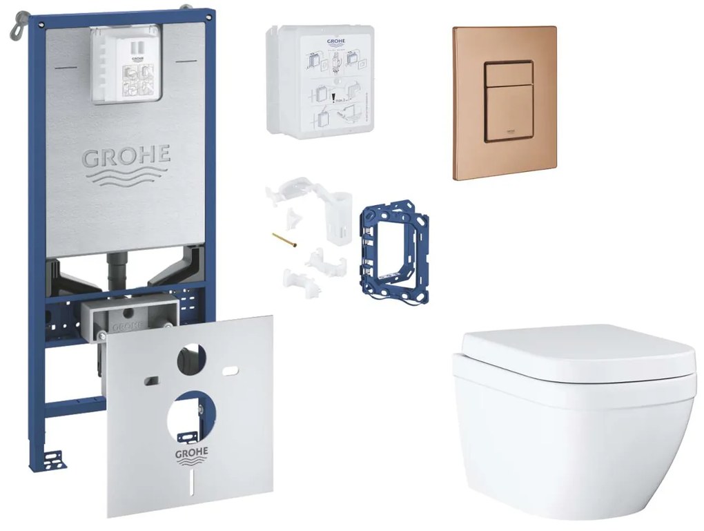 Grohe Rapid SLX - Set předstěnové instalace, klozetu, sedátka SoftClose, tlačítka Skate Cosmopolitan a sady pro vhazování tablet, Triple Vortex, kartáčovaný Warm Sunset SANI11BB4146
