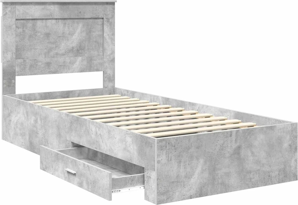 Rám postele se zásuvkou Betonově šedá a stříbrná 75 x 190 cm 3410376