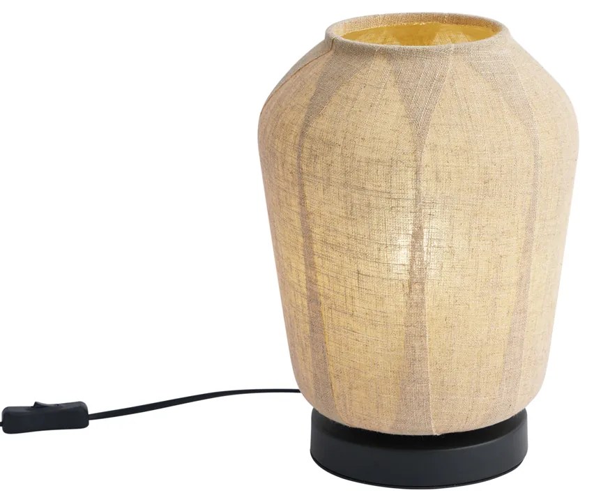 Japandi stolní lampa černá s béžovým lněným stínidlem 21,5 cm - Nami Biano.cz