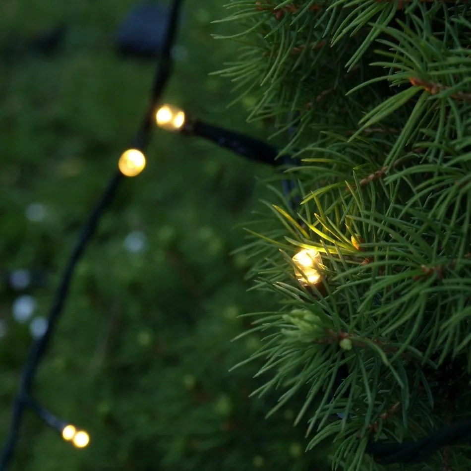 LED světýlka na baterie, venkovní, 5,2 m, teple bílá, 50 diod, tmavě zelený kabel, IP44, ovladač, 4 × AA