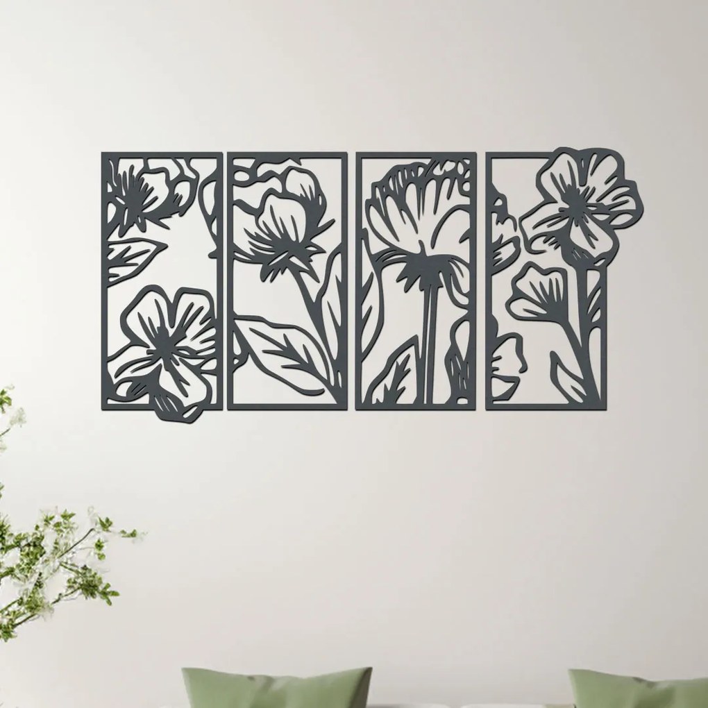 dřevo života 4 dílný obraz květin - FLORIST Zvolte barvu dekoru: Antracitová, Rozměry (cm): 157x80