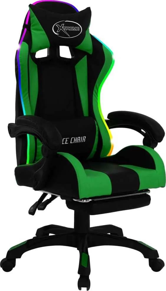 vidaXL Herní židle s RGB LED podsvícením černo- umělá kůže [288009] Barva: zelená a černá