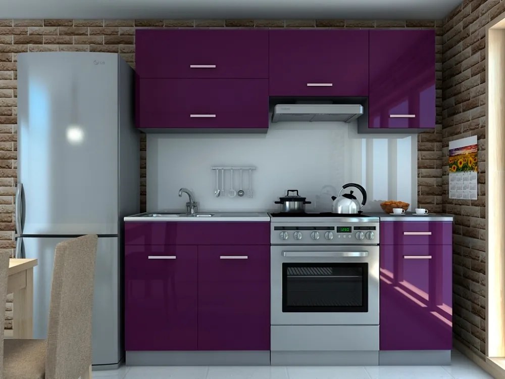 Kuchyňská linka DIAMOND 180x120 fialová lesk 180 cm