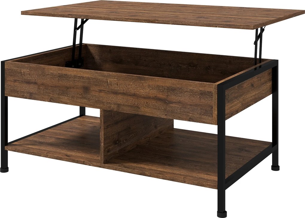 HOMCOM Konferenční stolek s výklopným víkem - Dolní police, úložný box - rozměr 100L x 80W x 60H cm - rustikální černý dřevěný vzhled