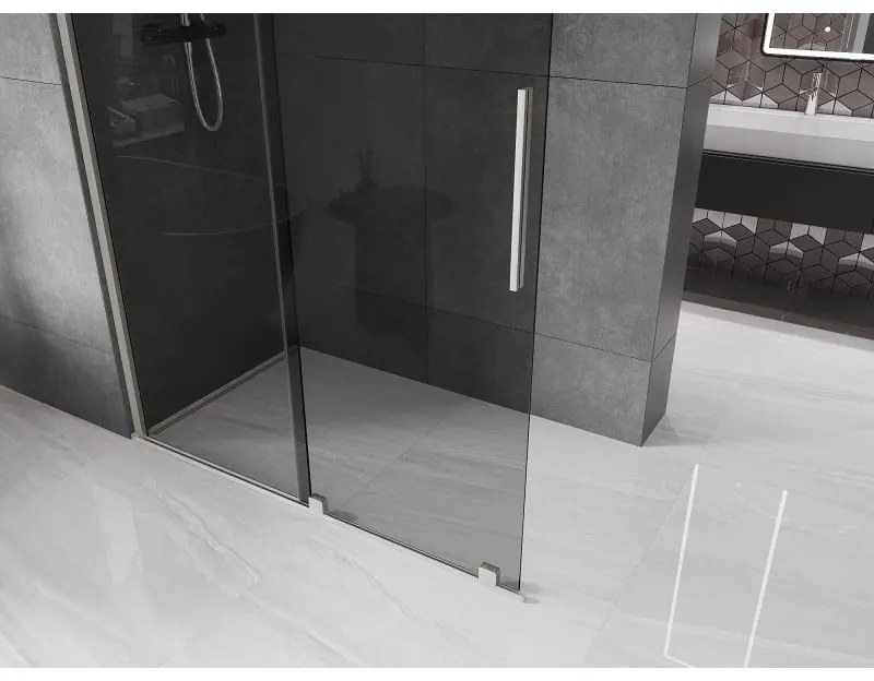 Mexen Velar, sprchová zástěna s posuvnými dveřmi Walk-in 140 x 200 cm, 8mm šedé sklo, broušená ocel, 871-140-000-43-97